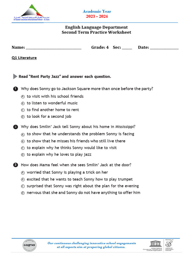 Grade 4 English Practice Worksheet | PDF | Human Communication ...