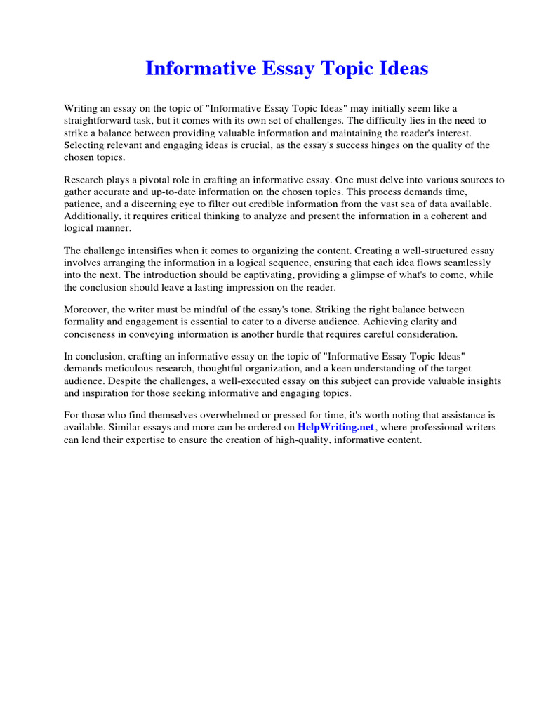 Informative Essay Topic Ideas | PDF