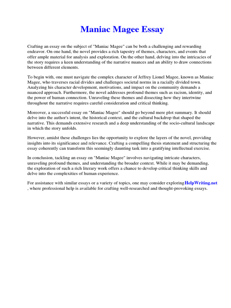 Maniac Magee Essay | PDF | Auschwitz Concentration Camp | Extermination Camp