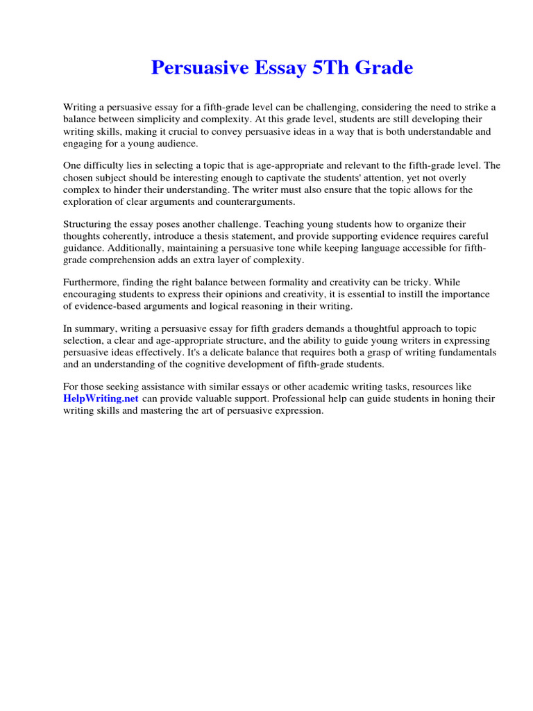 Persuasive Essay 5Th Grade | PDF | Essays | Cognition