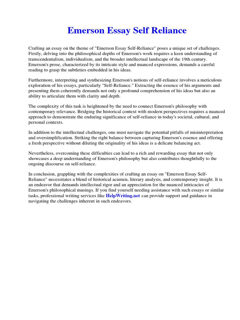 Emerson Essay Self Reliance | PDF | Weimar Republic | Black Death