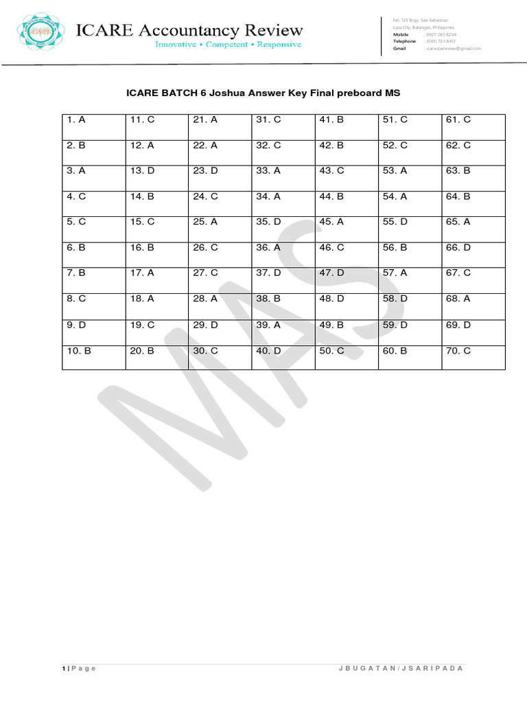 Icare Mas Final Preboard Answer | PDF
