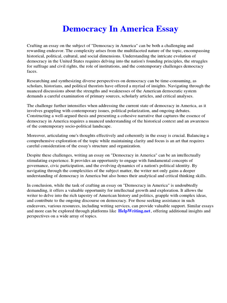 Democracy in America Essay | PDF | Democracy | Political Ideologies