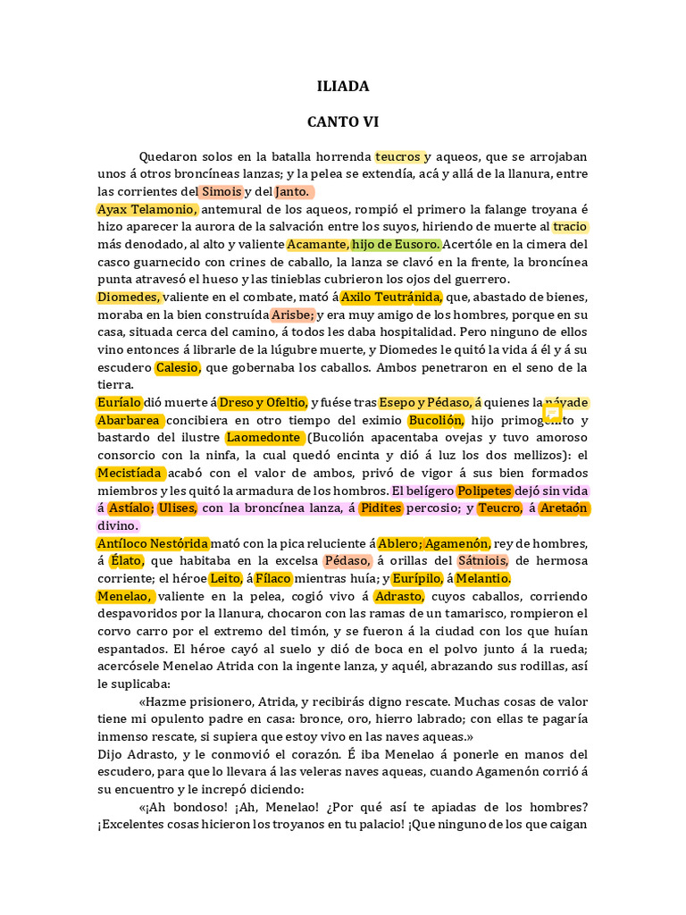 Batalla Épica en la Iliada: Canto VI | PDF | Ilíada | Troya