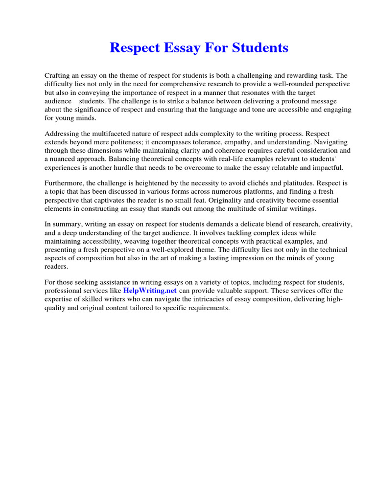 Respect Essay For Students | PDF | Reading Comprehension | Cognition