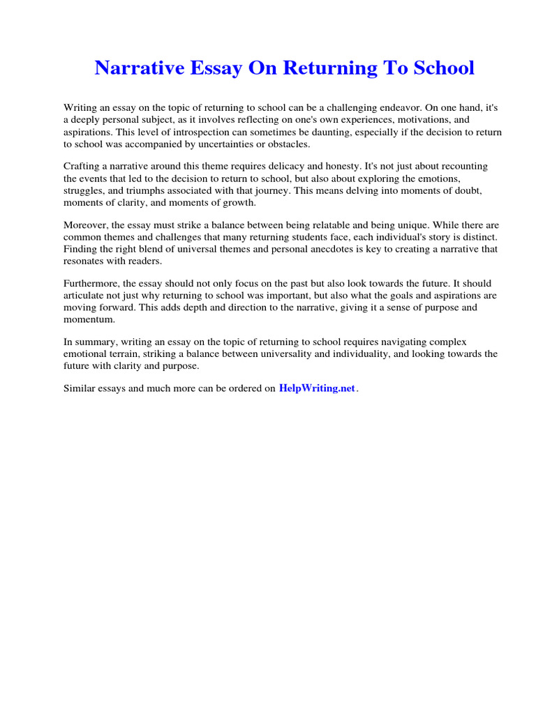 Narrative Essay On Returning To School | PDF
