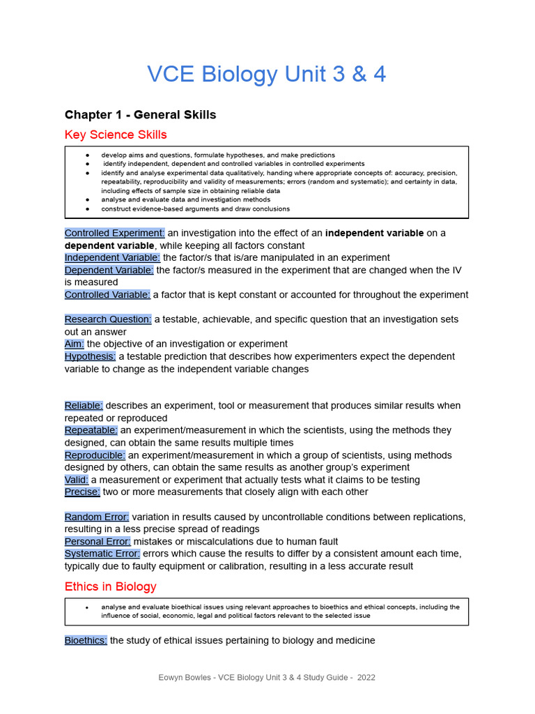 VCE Biology Unit 3 Overview | PDF | Translation (Biology) | Rna
