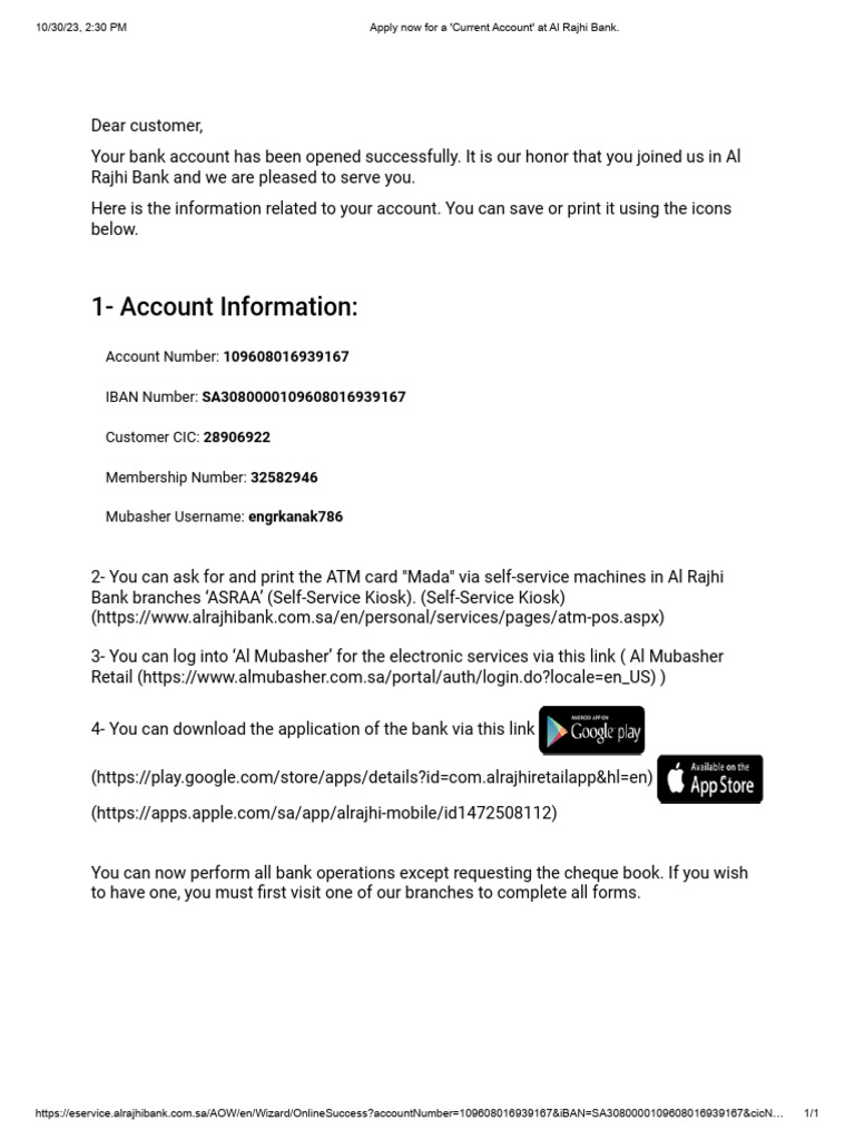 Apply Now For A 'Current Account' at Al Rajhi Bank | PDF