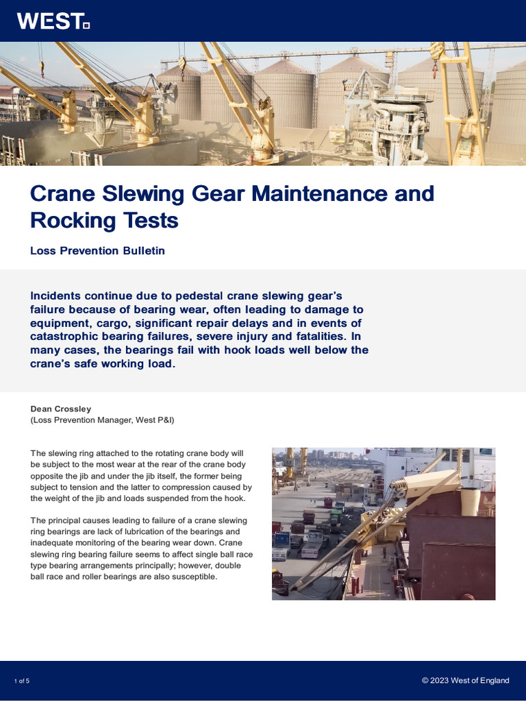 Crane Slewing Gear Maintenance and Rocking Tests | PDF | Bearing ...