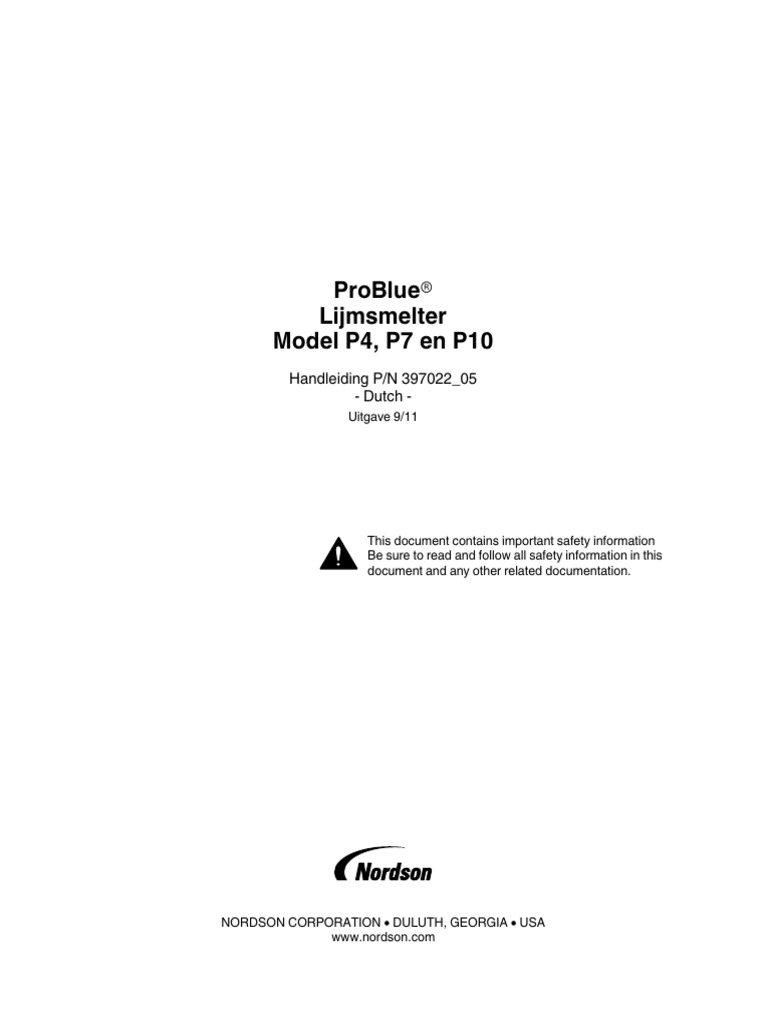 Problue Lijmsmelter Model P4, P7 en P10: Handleiding P/N 397022 - 05 ...