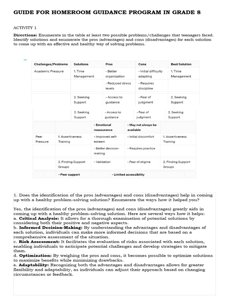Guide For Homeroom Guidance Program in Grade 8 | PDF | Risk | Decision ...