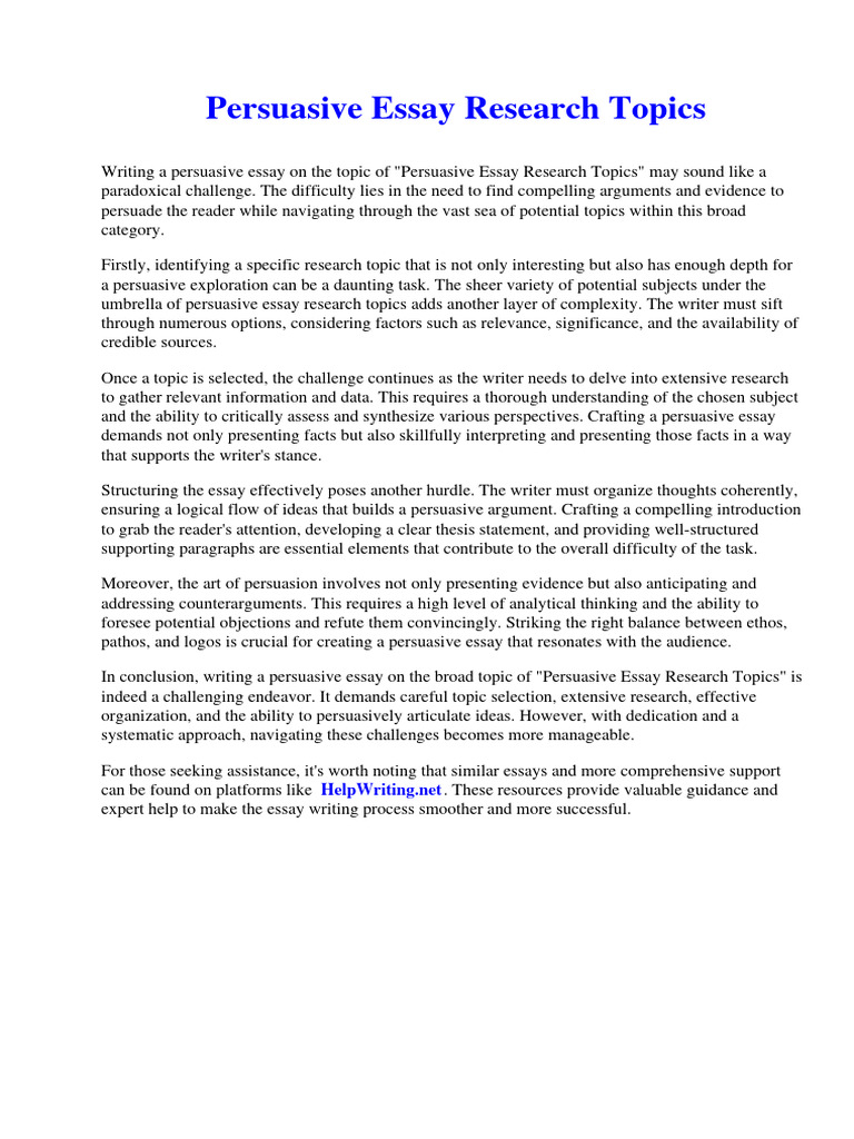 Persuasive Essay Research Topics | PDF | Essays | Persuasion