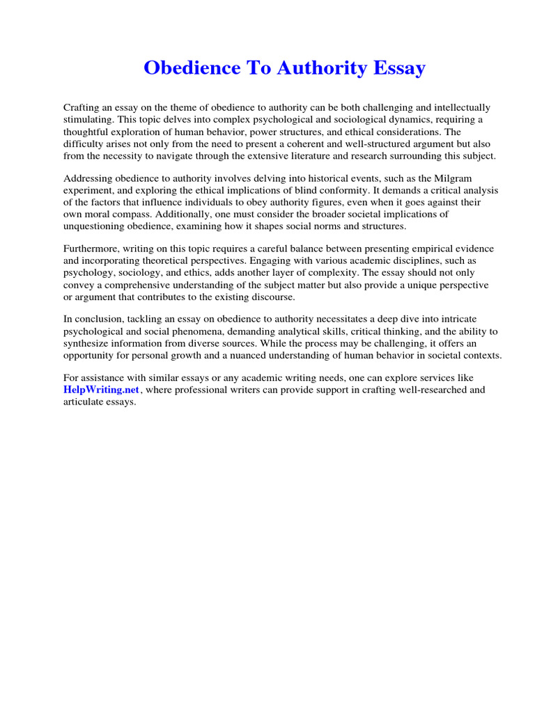 Obedience To Authority Essay | PDF