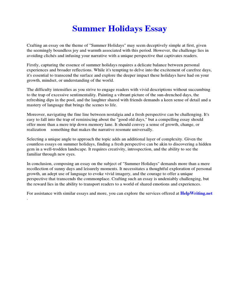 Summer Holidays Essay | PDF