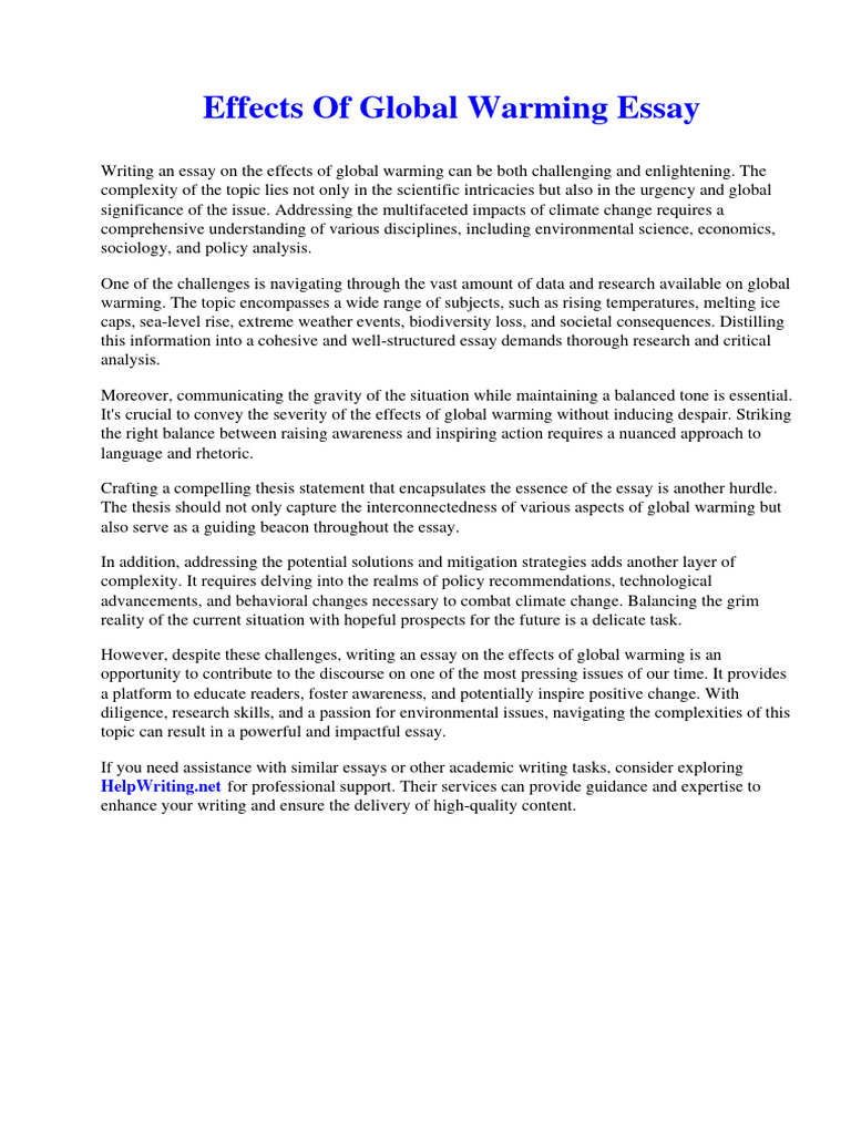 Effects of Global Warming Essay | PDF | Climate Change | Climate Change ...