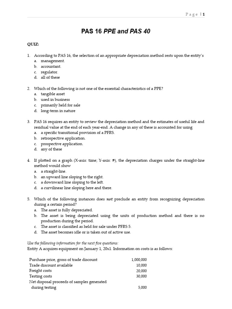 QUIZ - PAS 16 and 40 - Clean | PDF | Depreciation | Fair Value
