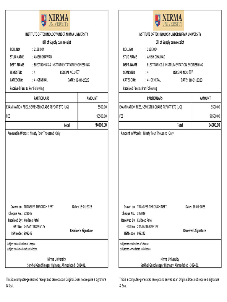 Student Fee Receipt | PDF | Payments