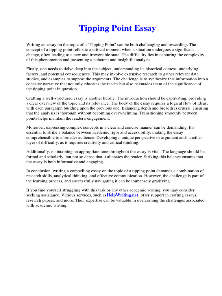 Tipping Point Essay | PDF | Utilitarianism | Essays