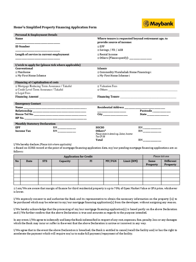 (10.2022) Simplified Appl Form For Home2u BAU AAs | Download Free PDF | Mortgage Loan | Banks