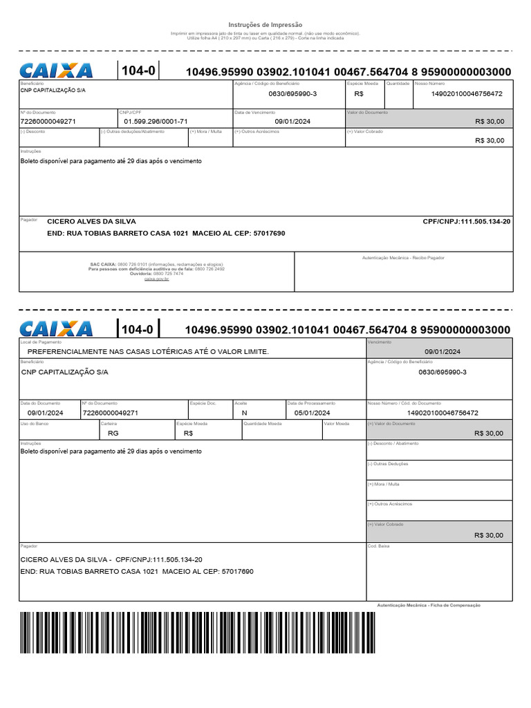 Boleto Janeiro | PDF | Dinheiro | Impressão