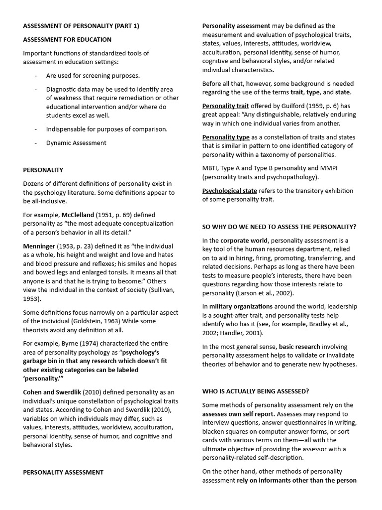 Assessment of Personality | PDF | Psychotherapy | Social Psychology
