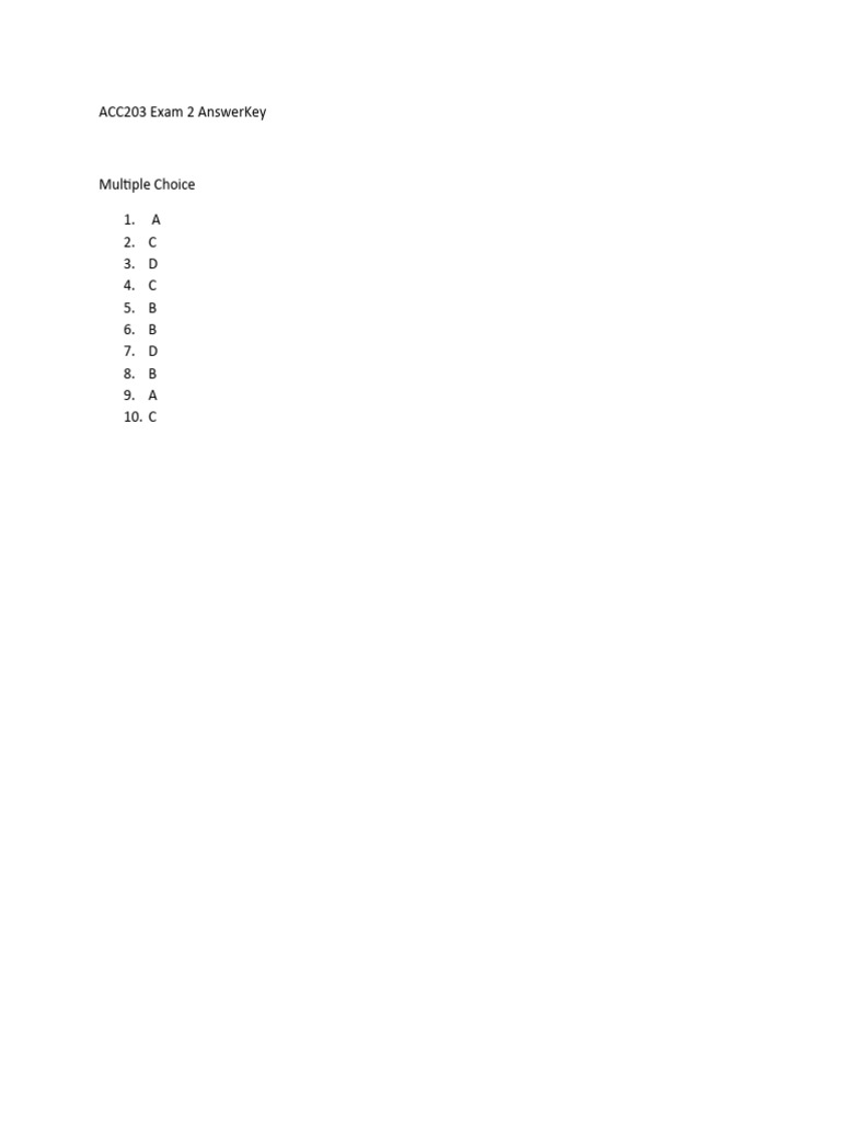 ACC203 Exam 2 Answer Key | PDF