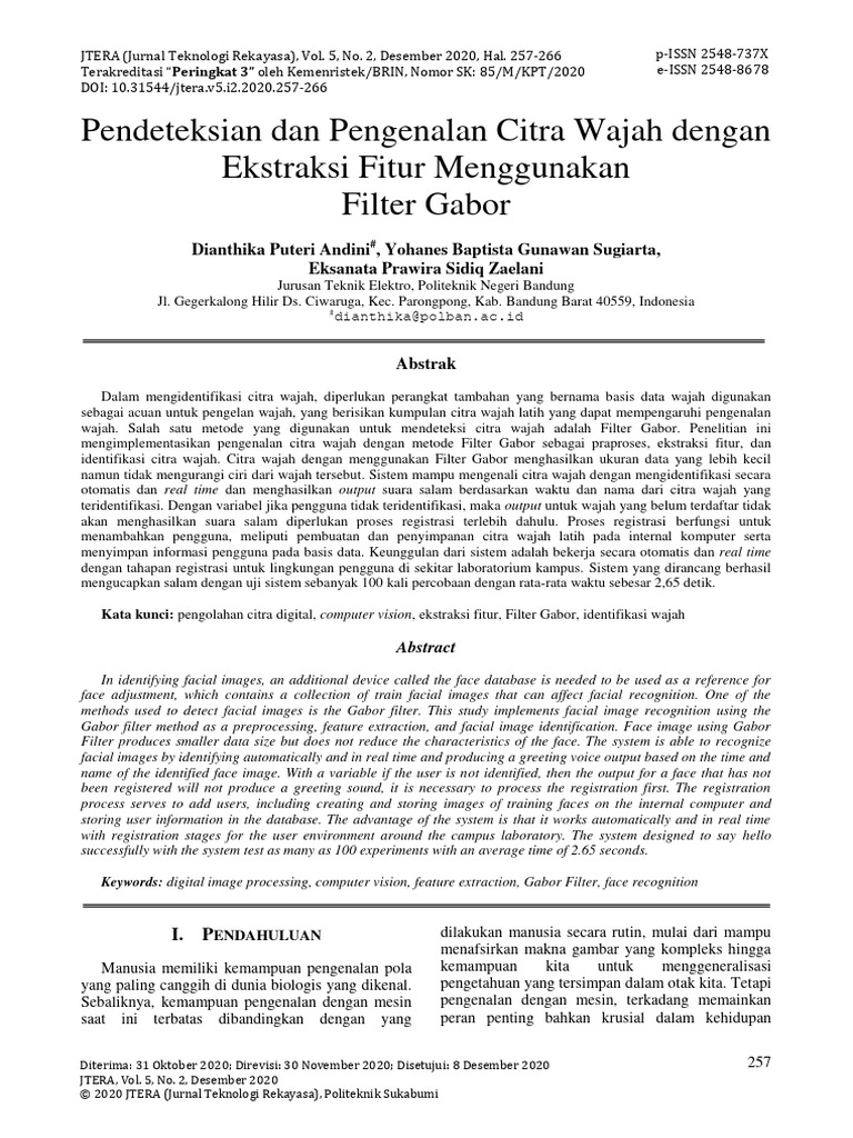 Pendeteksian Dan Pengenalan Citra Wajah Dengan Eks | PDF