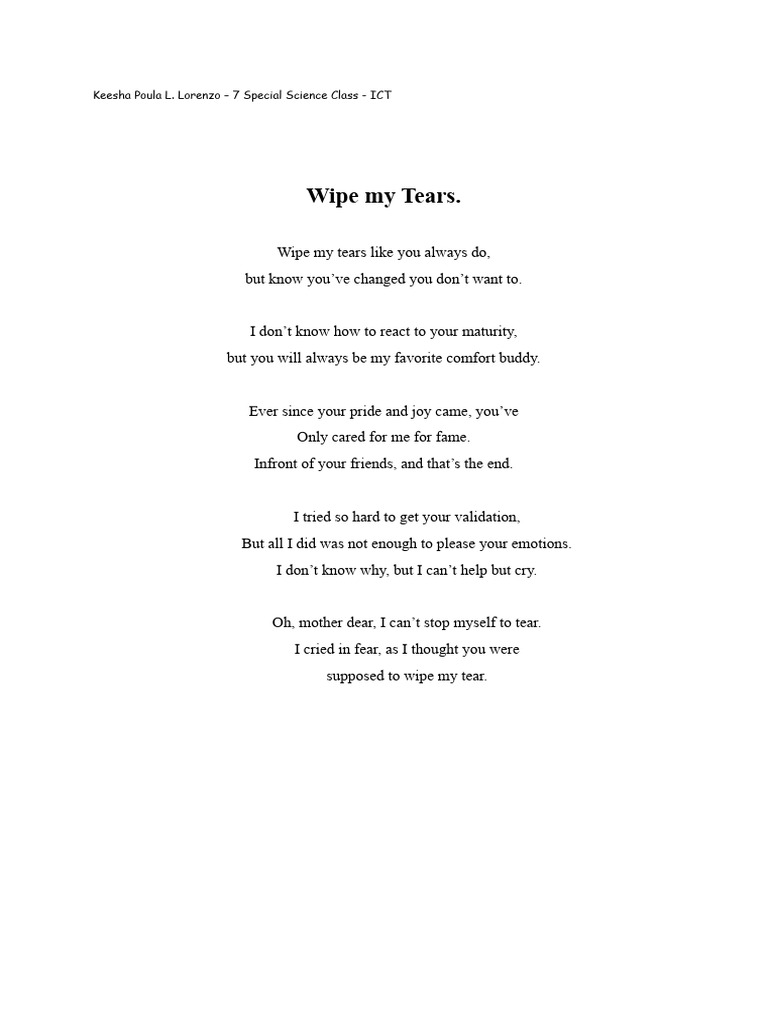 Ict Poem Wipe My Tears | PDF