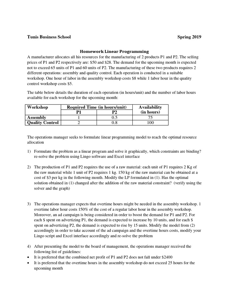 Homework LP 2019-Modified | Download Free PDF | Linear Programming ...