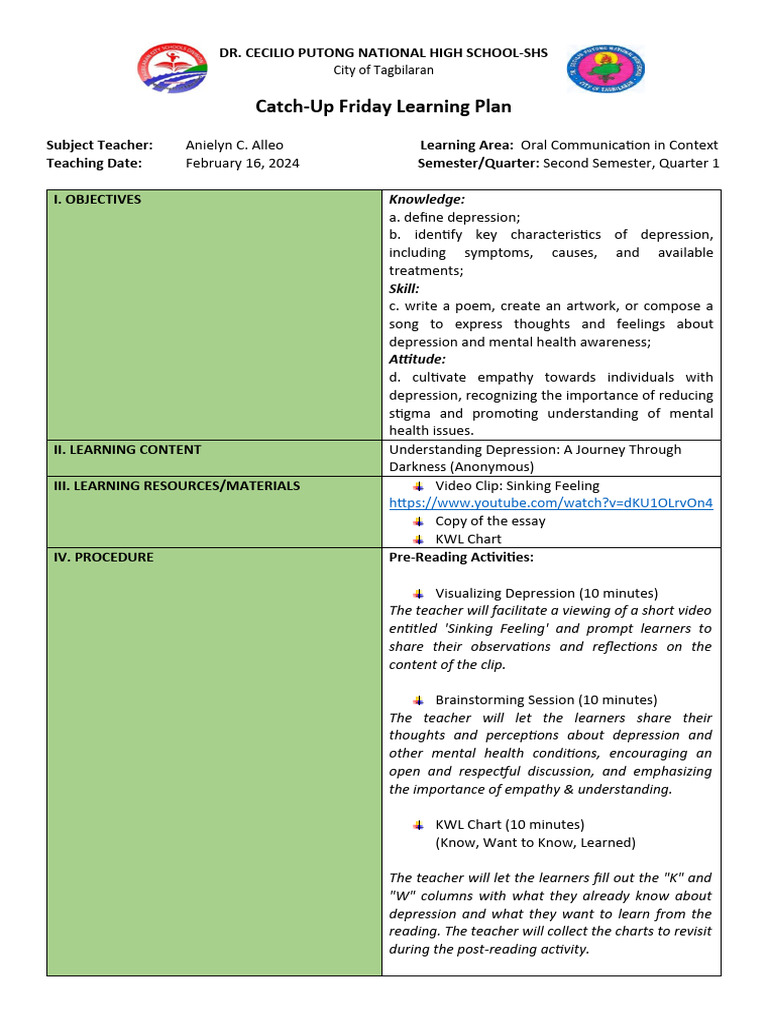 Catch Up Friday | PDF | Major Depressive Disorder | Depression (Mood)