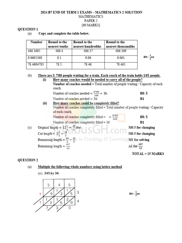 2024 B7 End of Term 1 Exams Mathematics 2 Solution | PDF | Mathematics ...