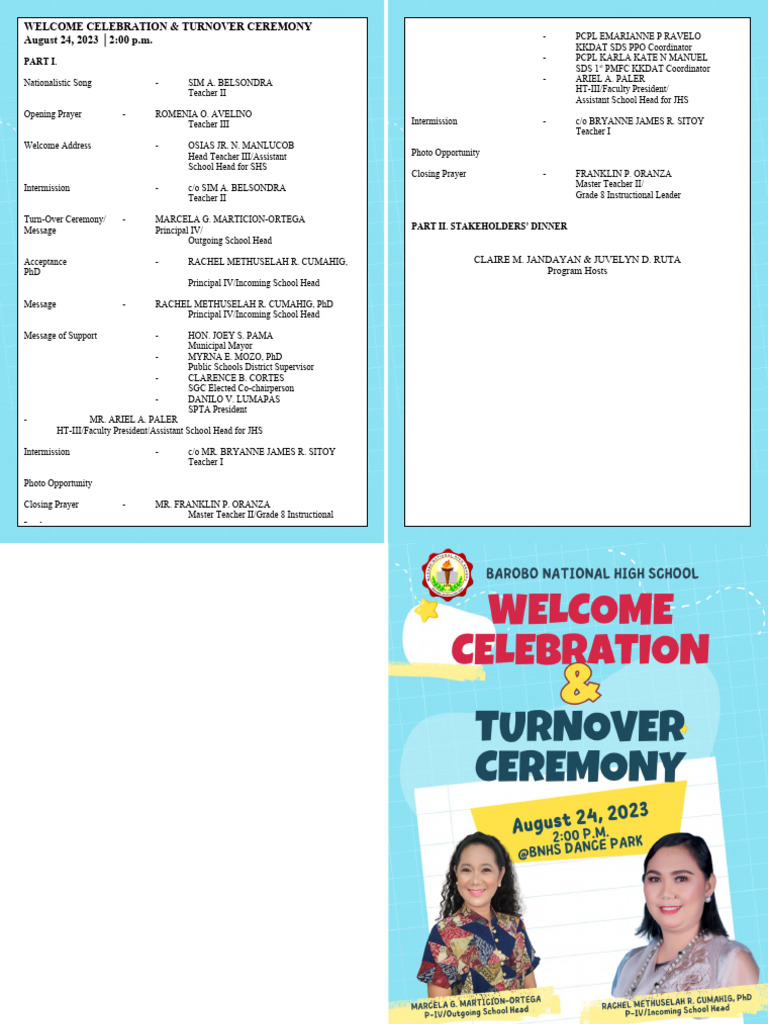 Welcome Celebration & Turnover Ceremony | PDF