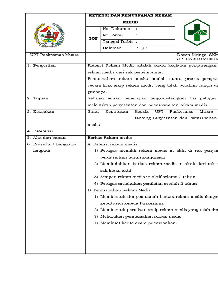 Sop Retensi Dan Pemusnahan RM | PDF