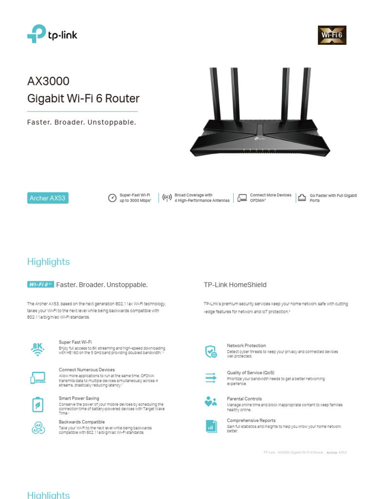 Archer AX53 (EU) 1.0 - Datasheet | PDF | Wi Fi | Computer Network