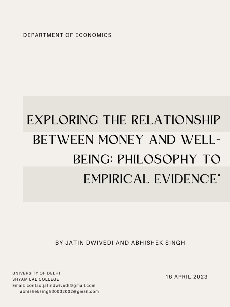 Can Money Buy Happiness Research Paper J Dwivedi A Singh | PDF