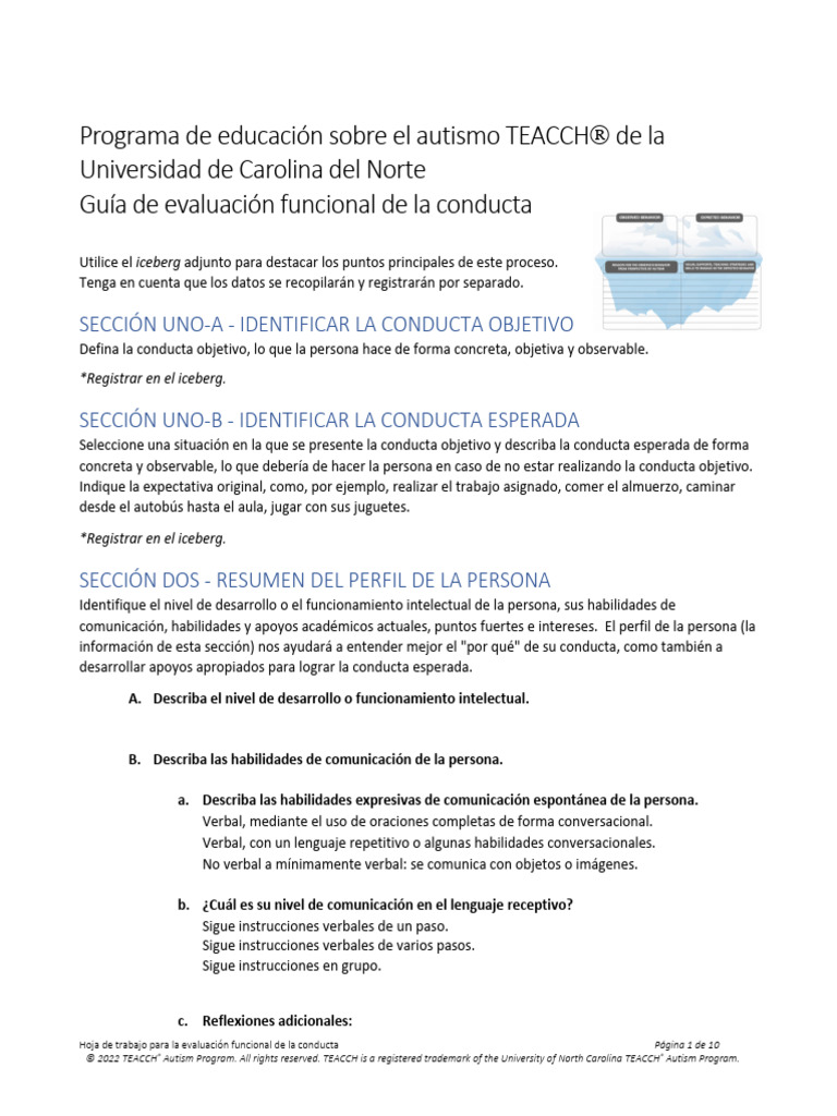 TEACCH Functional Behavior Assessment Worksheet 2022.9.2 Spanish ... TEACCH Functional Behavior Assessment Worksheet 2022.9.2 Spanish ...