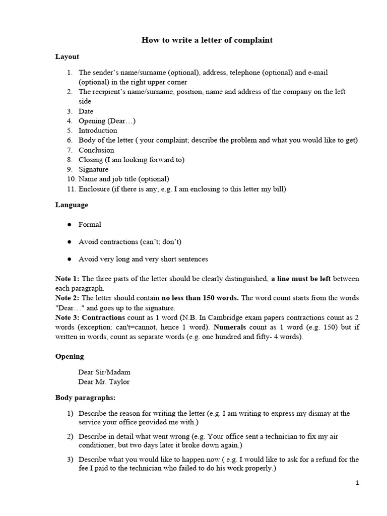 Letter of Complaint | PDF