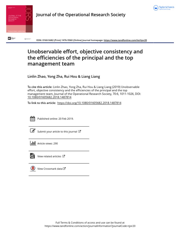 Unobservable Effort Objective Consistency and The Efficiencies of The ...