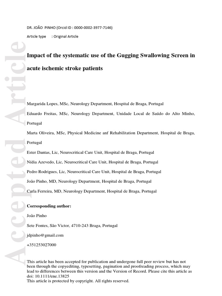 Impact of The Systematic Use of The Gugging Swallowing Screen in | PDF ...