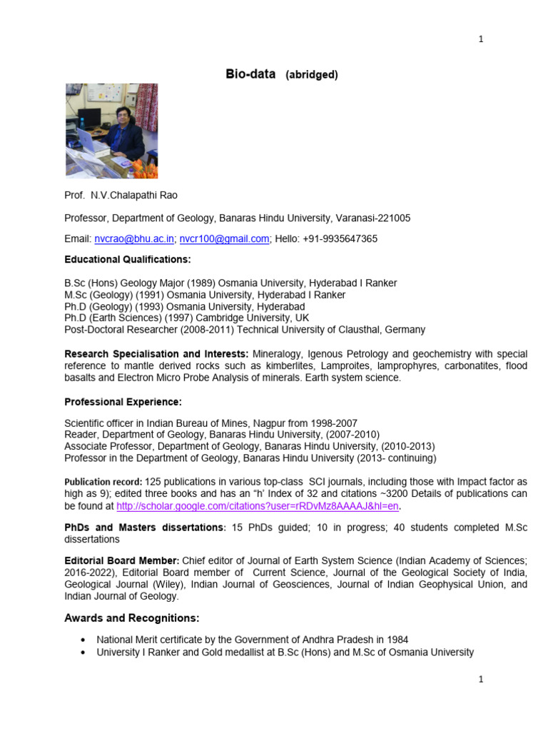 Nvcrao@Bhu.ac.In | PDF | Geology | Earth Sciences