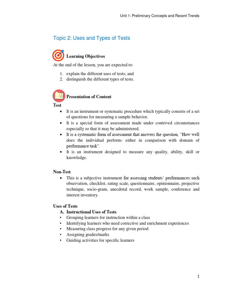 Assessment of Learning 1 - Unit 1 Topic 2 Content | PDF | Educational ...