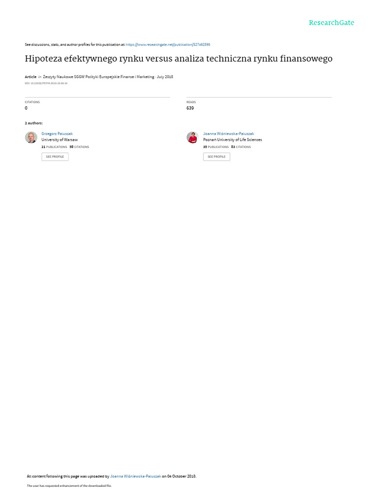 Hipoteza Efektywnego Rynku Versus Analiza Technicz | PDF