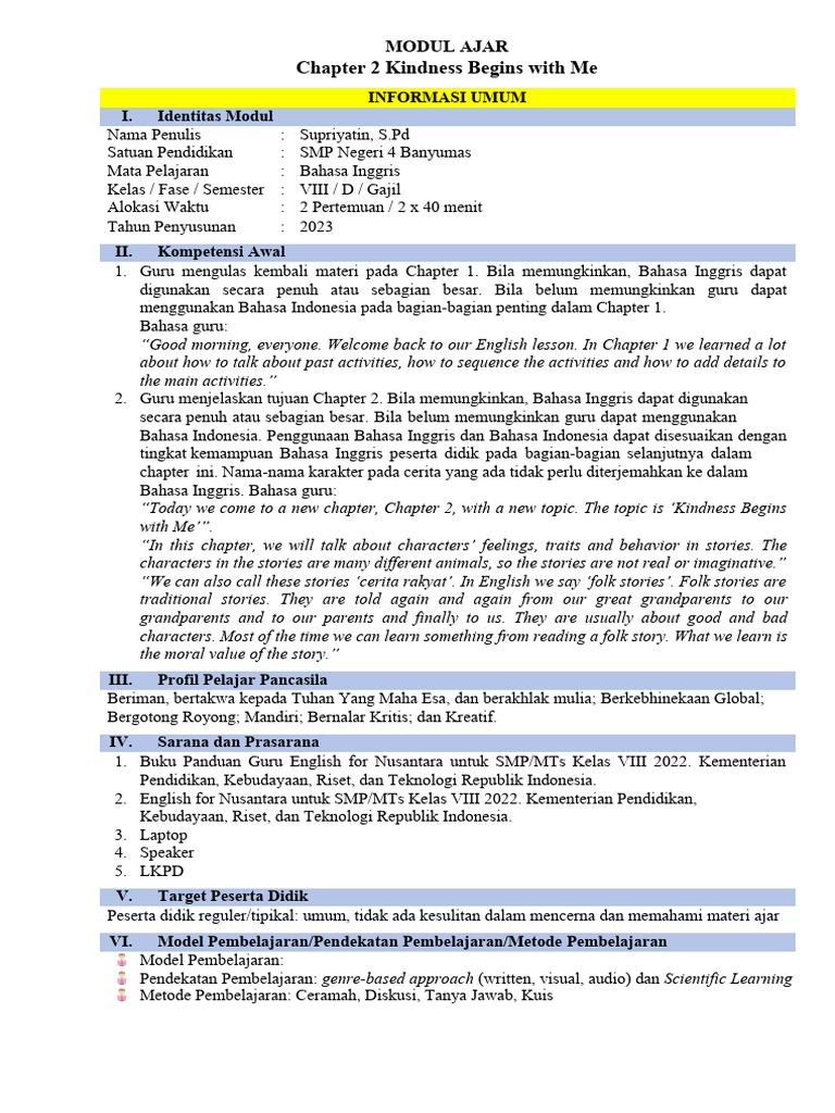 Modul Ajar Narrative Unit 2 | PDF