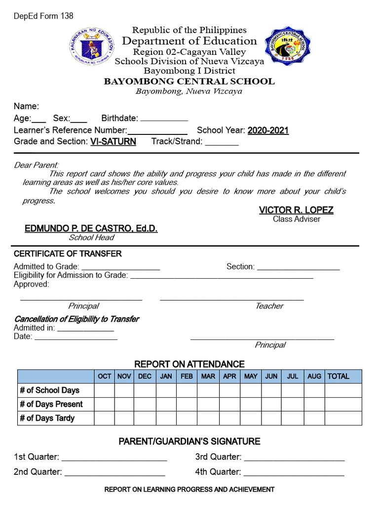 Report Card | Download Free PDF | Learning | Cognition