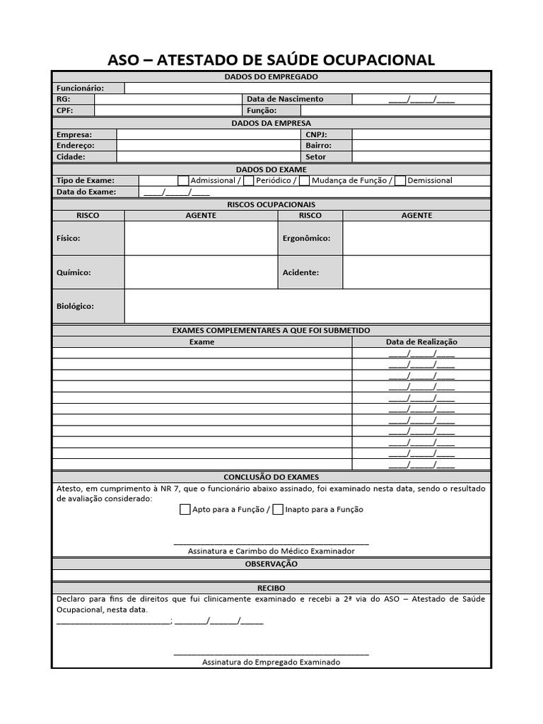ASO - Atestado de Saúde Ocupacional | PDF | Sistema de saúde | Business