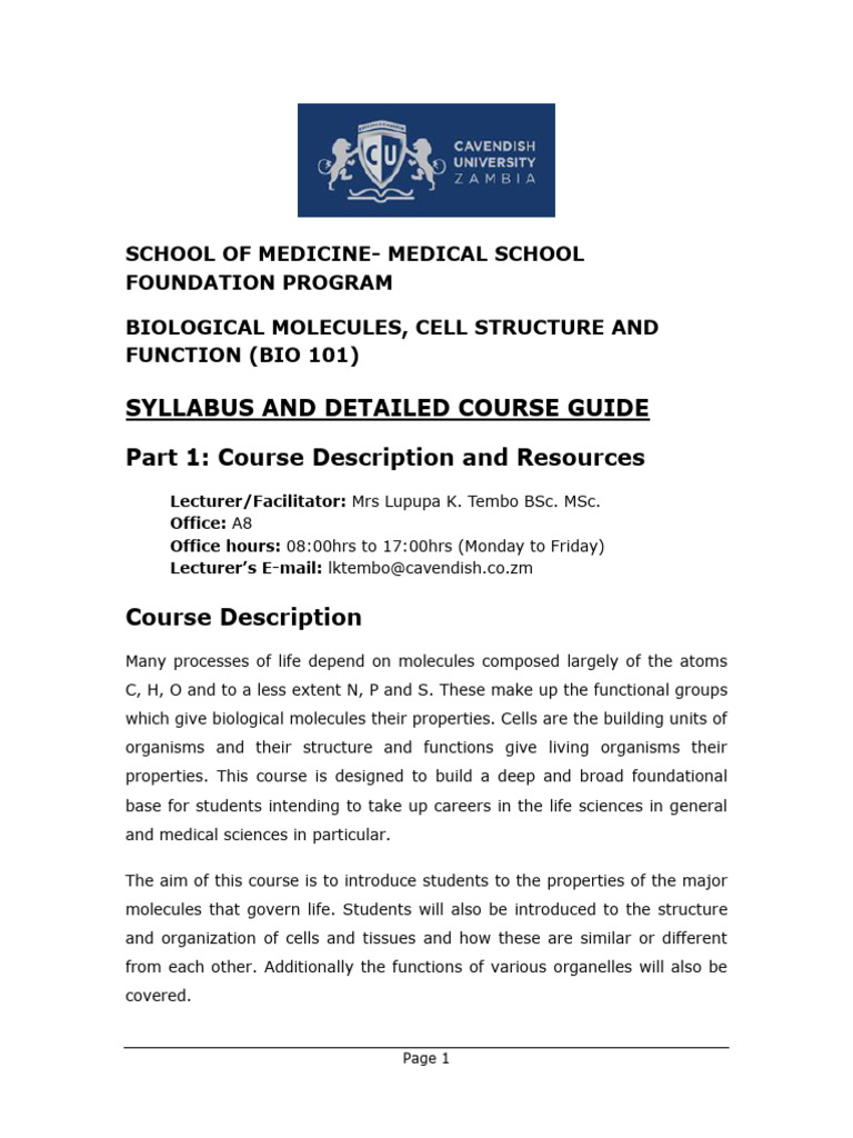 Biology Course Outline | PDF | Cell (Biology) | Macromolecules