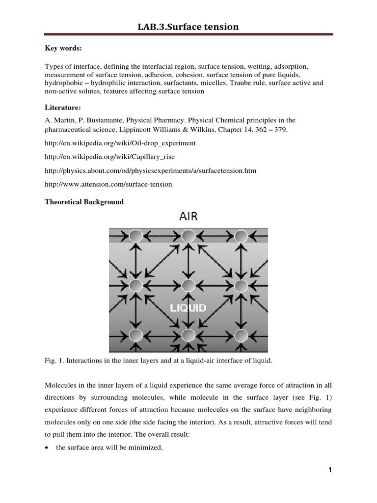 Surface Tension in Liquids | PDF | Surfactant | Surface Tension