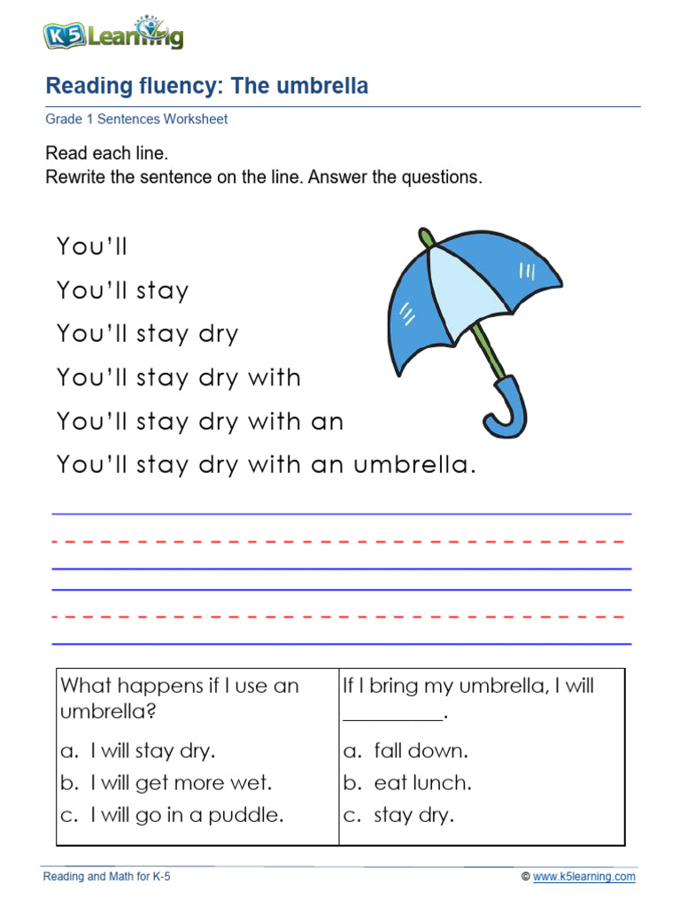 Grade 1 Sentences Reading Fluency D | PDF
