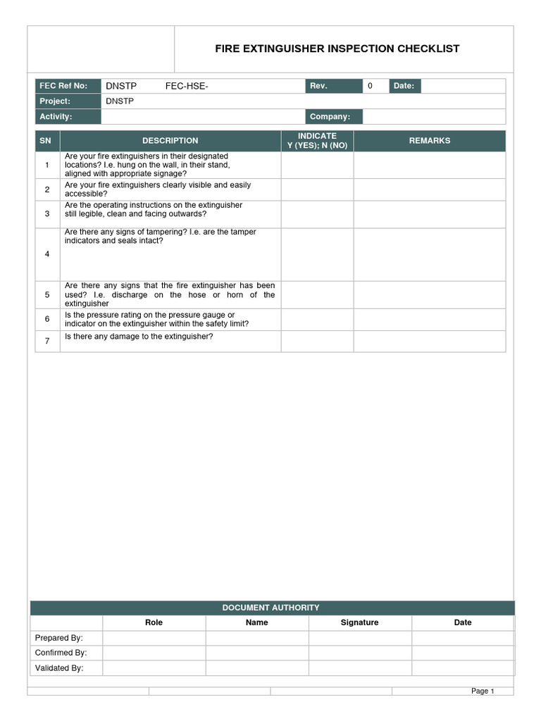 Fire Extinguisher Inspection Checklist | PDF | Scaffolding | Safety