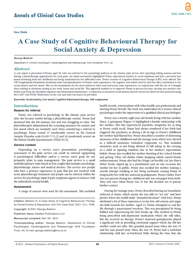A Case Study of Cognitive Behavioural Therapy for Social Anxiety 750 | PDF | Cognitive ...